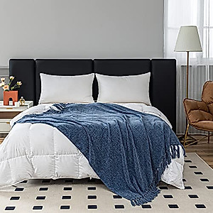 QUILTINA Super Value Fleece Throw Blankets for Couch, Lightweight Bed Blanket with Tassel for All Seasons, Spring/Summer Soft Blanket for Decoration & Outdoor Use (60'' x 50'' Blue)