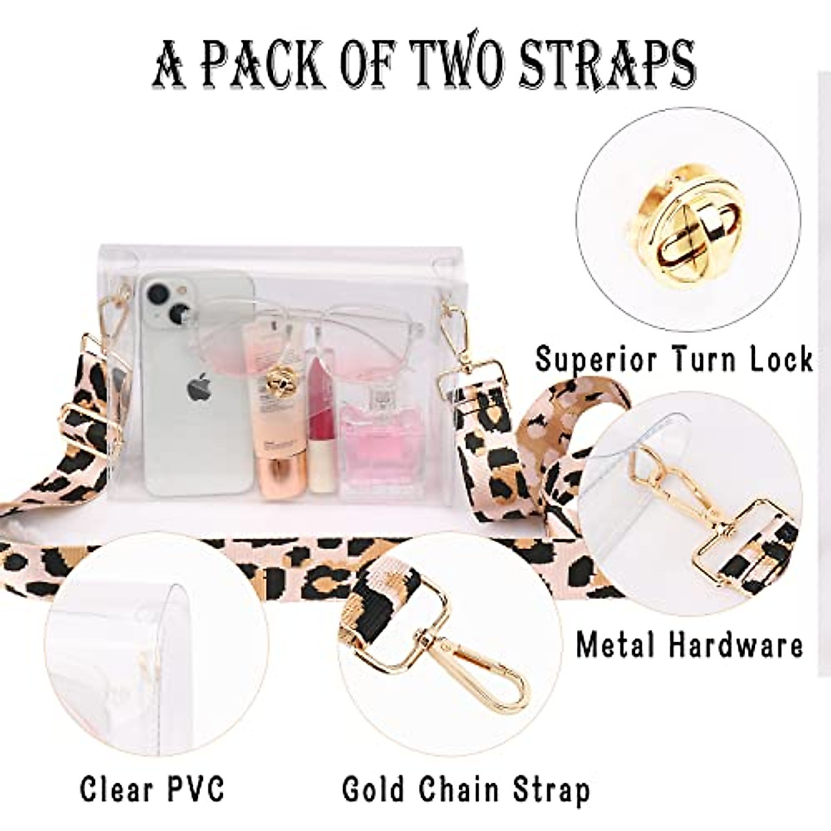 WEDDINGHELPER Clear Bag Stadium Approved: Clear Purse Clear Crossbody Bag Transparent Purse For Concerts, Festivals, Sports Events (A-1(Gold))