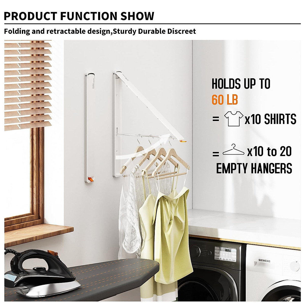 dancrul Retractable Clothes Drying Rack,Wall-Mounted Clothes Hanger Rack for Laundry Room,Laundry Drying Rack Wall Mount Space Saving Closet Organizer,Easy Installation Aluminium Dryer 1pcs White