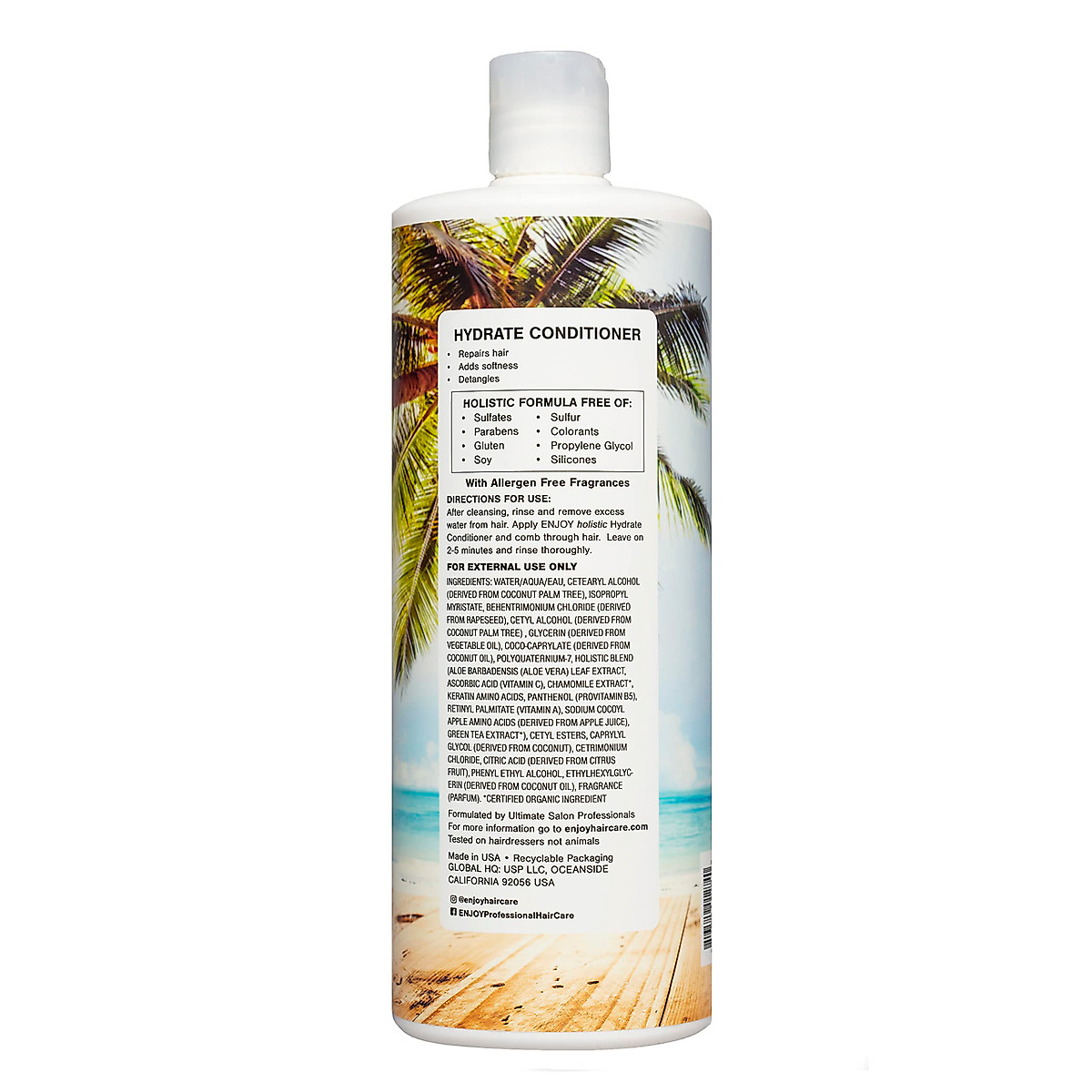 Enjoy Hair Care Holistic Hydrate Conditioner, pH 3.5-4.5, Hair Conditioner For Damaged Hair, Conditioner Curly Hair Products - 33 Fl Oz