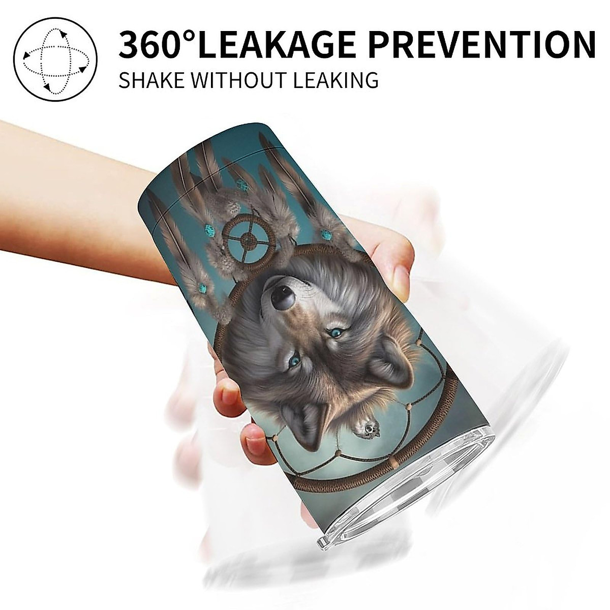 ZXDSKGYN 20 Oz Tumbler With Straw Leak Proof Thermos Cup, 3D Wolf Dream Catcher Stainless Steel Insulated Travel Coffee Mug Fit for Car Cup Holder