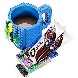 Gvendo Build-on Brick Coffee Mug,Novelty Funny DIY Coffee Cup with Building Blocks,Creative Water Coffee Cups Gifts for Birthday Christmas Kids Men Women (Blue)¡­