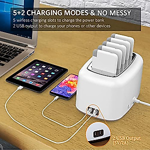 Yoobao Wireless Charging Station, 5 pcs of Ultra Slim Portable Charger 10000mAh, Built-in Cable Power Bank for iPhone/Samsung, Shared Battery Pack for Business/Home/Office/Restaurant/Hotel/Party/Pub