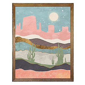 Southwestern Desert Wall Art - Pastel Pink and Teal Poster Picture Prints - Modern Boho Mountain Wall Decor - Green Cactus Room Decor - Textured Nature Art - Abstract Western Artwork for Bedroom 8x10