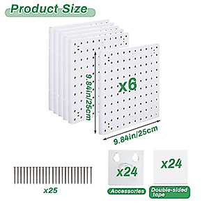 FMOACEN 6 Pcs Pegboard Wall Organizer Mount Display Pegboard Wall Panel Kits DIY Pegboard Tool Organizers for Garage Kitchen Living Room Bathroom Office