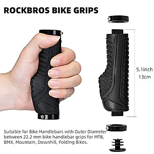 ROCKBROS Mountain Bike Grips Handlebar Bicycle Handlebar Grips Bike Handle Grips Double Aluminum Clamp Lock On Grips for MTB BMX Mountain Bike Handle Bar Ends Black Grey Red Green