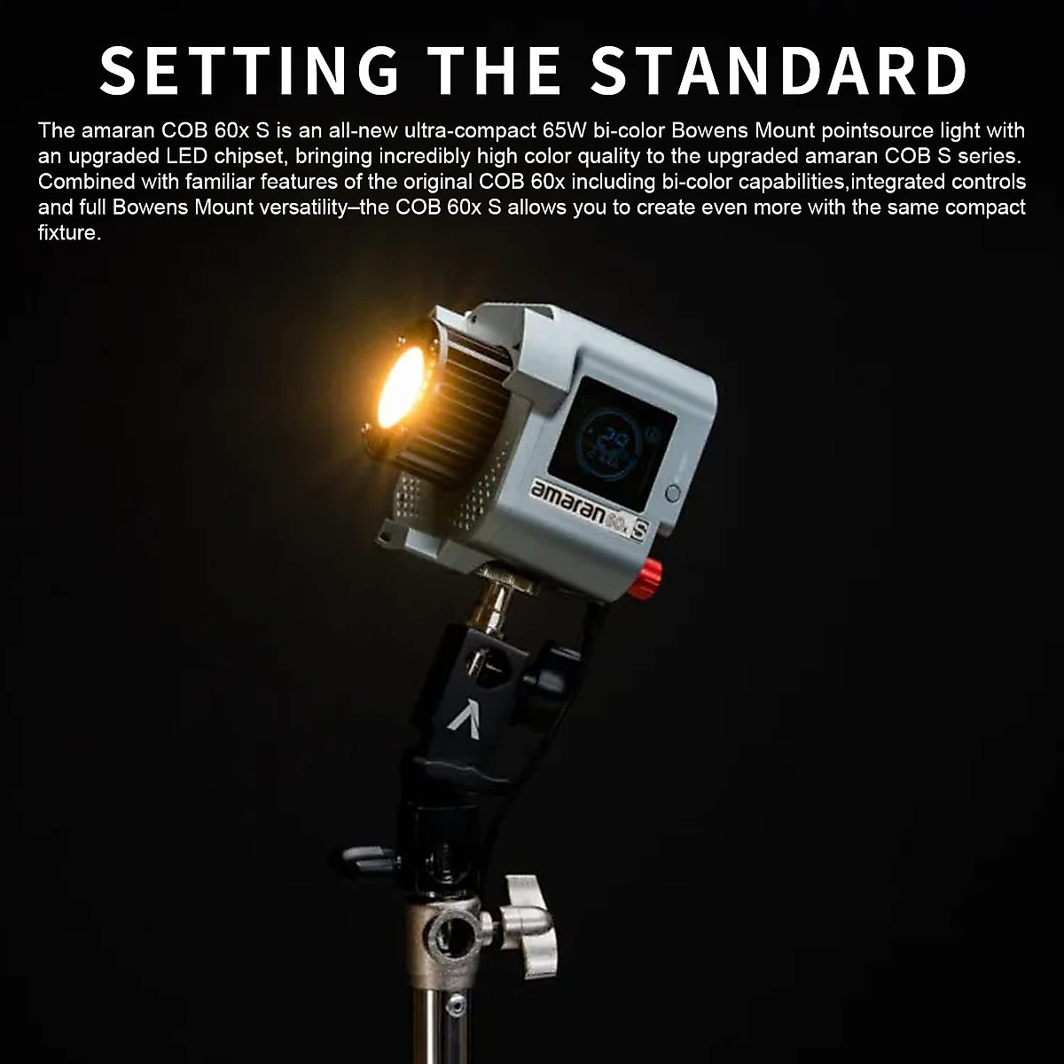 Aputure Amaran 60x S LED Video Light 65W, 2700K-6500K Bi-Color Bowens Mount Point-Source LED, CRI 96+, App Control Build in 9 Lighting FX