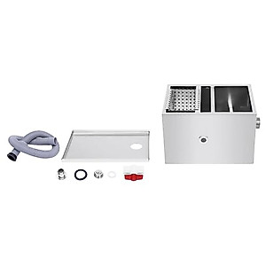 Commercial Grease Trap Interceptor, Stainless Steel Grease Trap Under Sink Waste Water Filter Separator with Top Inlet, 35x20x20cm
