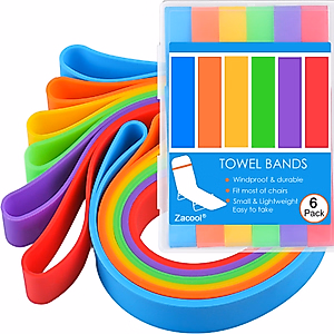 Beach Towel Bands (6-Pack), Portable Towel Bands for Beach Chairs & Cruise Chairs Pool Chair, Vacation Choice Beach Chair Towel Clips, Great Alternative to Beach Towel Clips