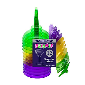 Party Essentials Plastic Margarita Glasses/ Party Cups Two-Piece 12-Ounce, Mardi Gras Mix, 12 Count
