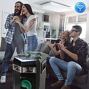 Pyle Portable Rechargeable Wireless PA Speaker System w/ Bluetooth, 500W Peak Power Outdoor Speaker Microphone Set with Mic Talkover, Flashing LED DJ Lights, USB SD FM Radio AUX, Mic Included