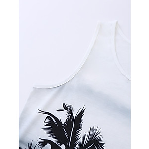 SOLY HUX Men's Tropical Print Sleeveless Tank Top Round Neck Summer Shirts Black and White Print M