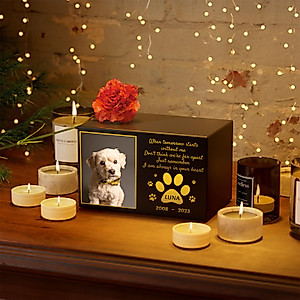 Bemaystar Personalized Pet Urns for Dogs Ashes - Custom Wooden Keepsake Urn Box with Photo for Pet Memorial Keepsake, Box Pet Cremation Urn, Sympathy Gift for a Pet Weight of Up to 10 lbs
