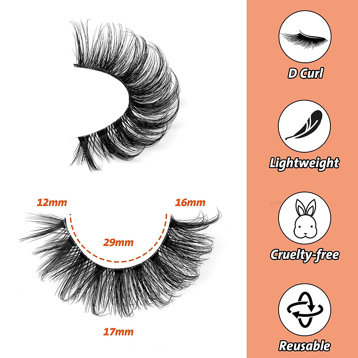 Lashes Mink False Eyelashes Natural Look Fluffy Wispy Eye Lashes with Clear Band 18MM Fake Eyelashes D Curl Strip Cat Eye Lashes 7 Pairs Pack