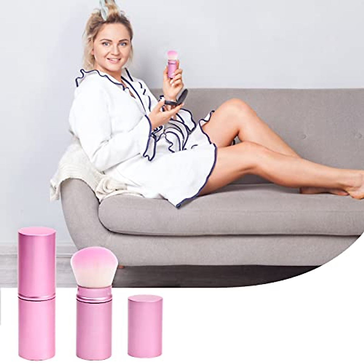 UNIMEIX Kabuki Foundation Brush Retractable Kabuki Makeup Brush Travel Face Kabuki Makeup Brush for Liquid, Cream and Flawless Powder Cosmetics (Pink,Round top)