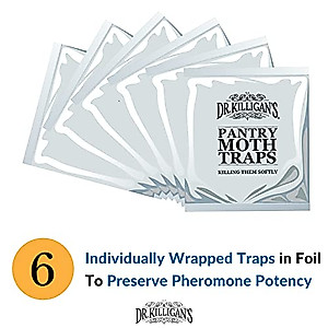 Dr. Killigan's Premium Pantry Moth Traps with Pheromones Prime | Non-Toxic Sticky Glue Trap for Food and Cupboard Moths in Your Kitchen | How to Get Rid of Moths | Organic (6, Black)