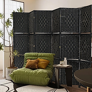 Room divider 6 panel room screen divider wooden screen folding portable partition screen wood with removable storage shelves colour，Black