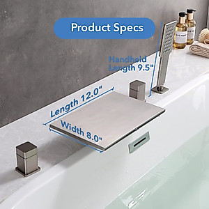 VANFOXLE Waterfall Bathtub Faucet set with Hand Shower, Roman Tub Faucets Deck Mount Brushed Nickel Tub Faucet set Brass Tub Filler Bathroom Faucets with Hand Shower