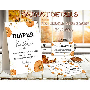 Baby Shower Games - Little Pumpkin Diaper Raffle, 1 Sign and 50 Diaper Raffle Tickets, Gender Reveal Game, Fall Baby Shower Decoration Supplies (RNB05)