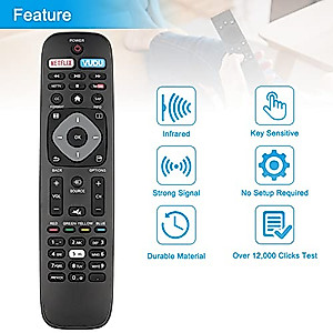 NH500UP Remote Control TV Controller Replacement for Philips Smart TV 2K 4K UHD TVs, Philips Smart Ultra HDTV, Philips LED LCD Television with Netflix, YouTube, Vudu and NETTV Keys