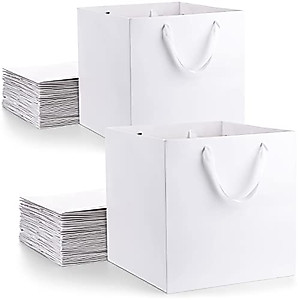 Yahenda 24 Pcs 12 x 12 x 12 Inch Large White Kraft Paper Gift Bags with Handles Square Gift Bags Bulk, Large Shopping Merchandise Bags, Wedding Bags, Birthday Party Favor Bag Goodie Craft Retail Bag