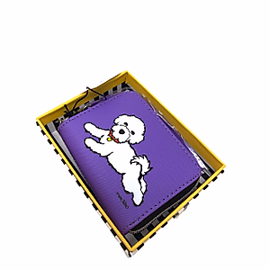 Marc Tetro French Bichon Puppy Dog Lover Purple Zipper Small Wallet Wristlet with Gift Box | 5x4x1 inches