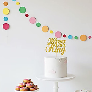 Helewilk Welcome Little King Cake Topper, Oh Baby, Baby Shower Gender Reveal Cake Decor, Glittery Welcome Baby Boy Party Decorations Supplies