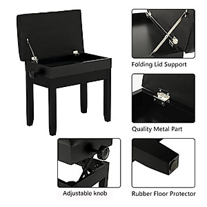 Iwell Piano Bench, Adjustable Piano Bench with Padded Cushion and Storage Compartment for Music Sheet, Music Bench, Piano Stool, Vanity Chair, Black