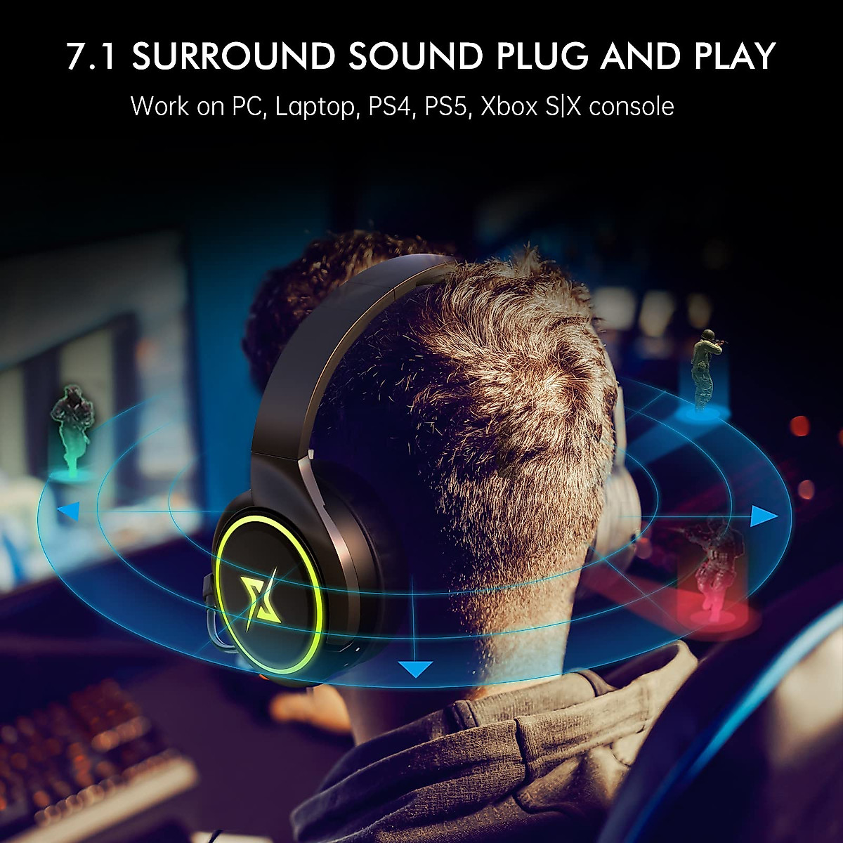 targeal 2.4G Wireless Gaming Headset for PC, PS4, PS5, Mac,Mobile- Rotatable & Foldable Bluetooth V5.3 Headphone-20h Battery & RGB Light-Memory Ear Pads-Stretchable Noise Cancelling