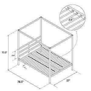DHP Modern Metal Canopy Platform Bed with Minimalist Headboard and Four Poster Design, Underbed Storage Space, No Box Spring Needed, Full, White