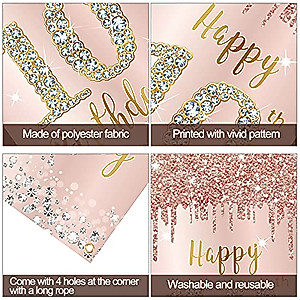 Happy 10th Birthday Door Banner Backdrop Decorations, Pink Rose Gold 10 Year Old Birthday Party Door Cover Sign Supplies, Large Ten Birthday Poster Background Photo Booth Props Décor