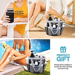 Ndeno Mesh Shower Caddy 8 Pockets Portable, Hanging Portable Toiletry Bag Tote for Men and Women, Quick Dry Bath Organizer Dorm Room Essentials for Beach, Camp, Travel (Gray Strips)