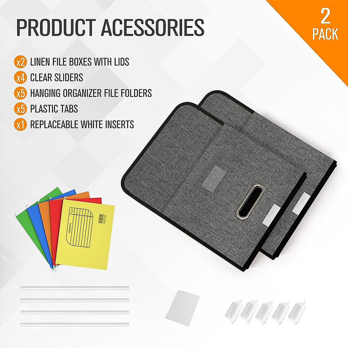 Forlogic File Organizer Box with Lid, Collapsible Linen File Box for Letter/Legal Folder, Filing Box, File Folder Organizer with Hanging Folders for File Storage in Office/Home