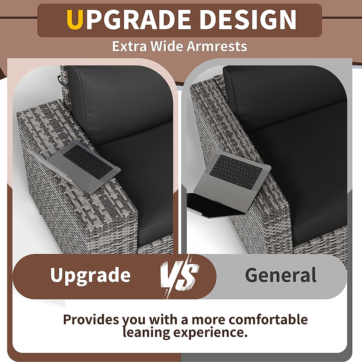 Poteban Outdoor Patio Furniture Set, 8'' Wide armrest Outdoor Sectional Rattan Sofa Set, Wicker Patio Furniture Sets w/Coffee Table,Thick Cushions and Cover for Porch, Balcony,Deck 6 PCS(Grey&Black)