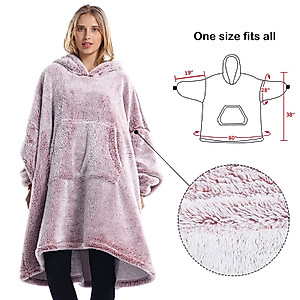 Cozy Sherpa Wearable Snuggle Blanket Hoodie with Sleeves for Adults Women Men Kids Gift Idea,Oversized Blanket Sweatshirt，Super Warm Light Weight,Dusty Rose,Oversize