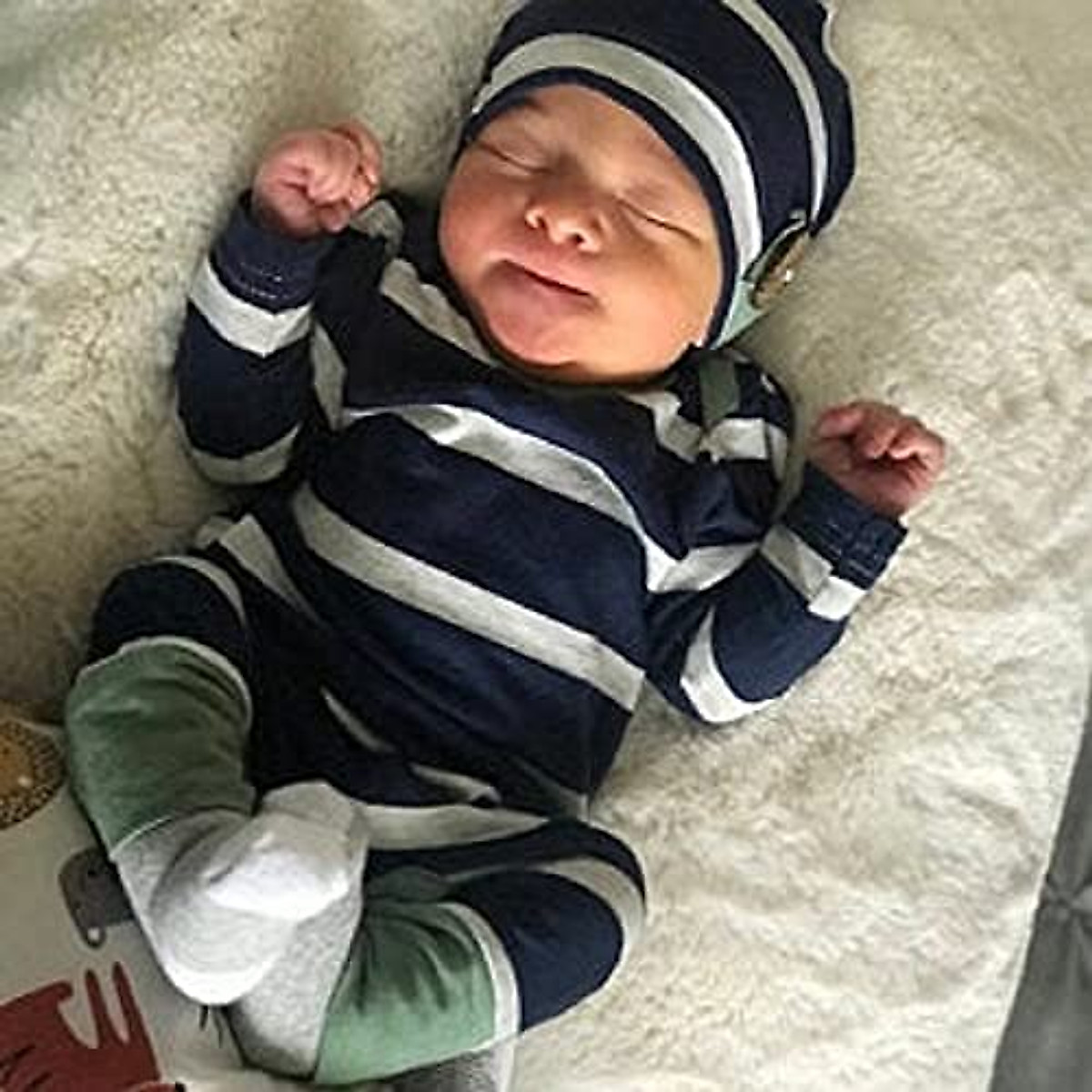 Infant Newborn Baby Boy Clothes Stripe Cotton Romper Long Sleeve Jumpsuit Hat Baby Boys Fall Winter Outfit