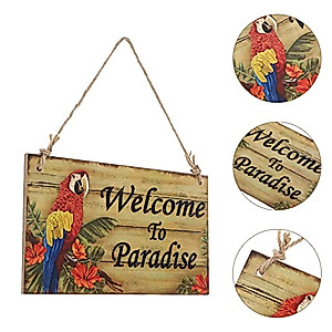 BESTOYARD Welcome to Paradise Wooden Signs Hawaiian Luau Summer Beach Party Hanging Sign Wall Sign Decoration