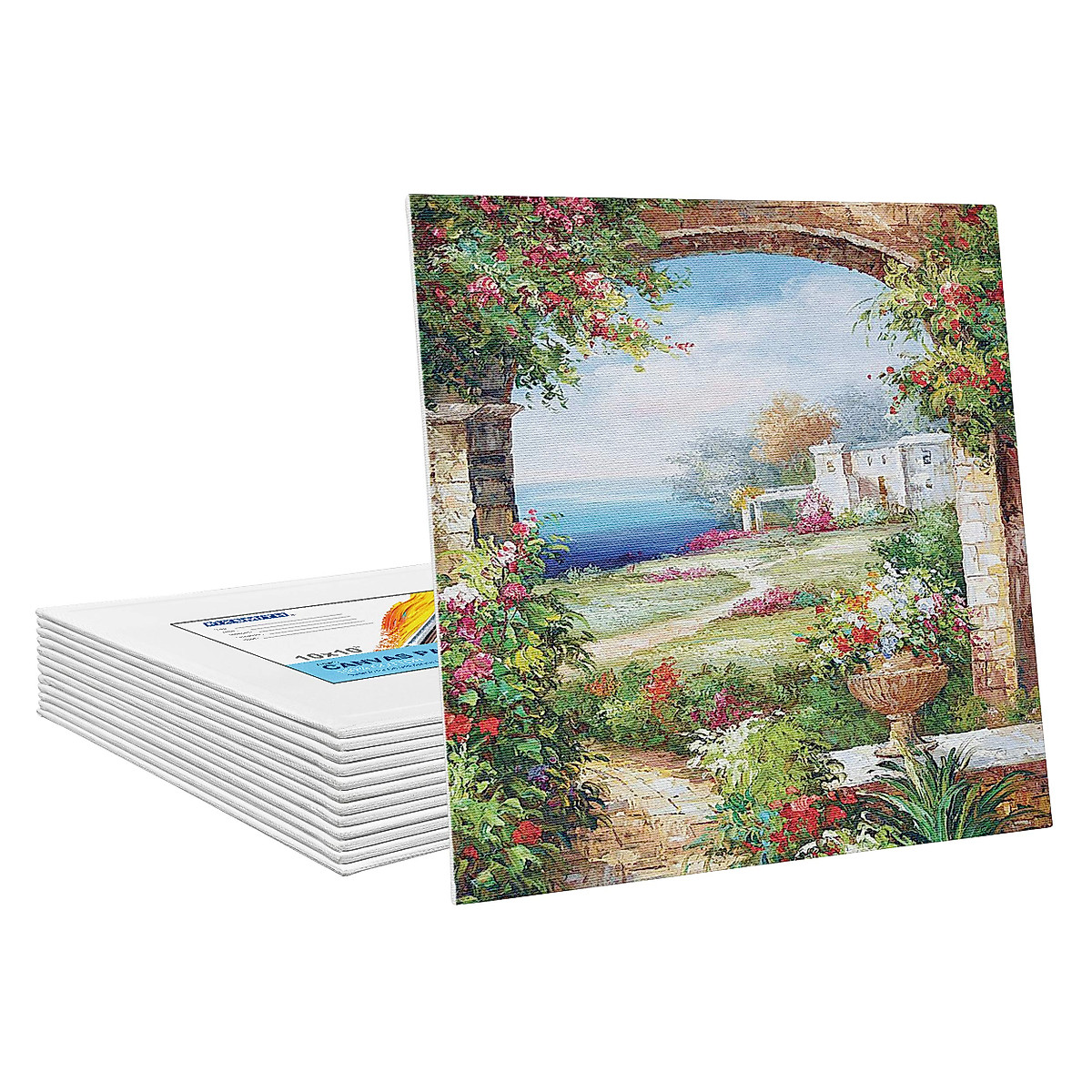 FIXSMITH Canvas Boards for Painting 10x10 Inch, Super Value 12 Pack White Blank Canvas Panels, 100% Cotton Primed, Painting Art Supplies for Professionals, Hobby Painters, Students & Kids