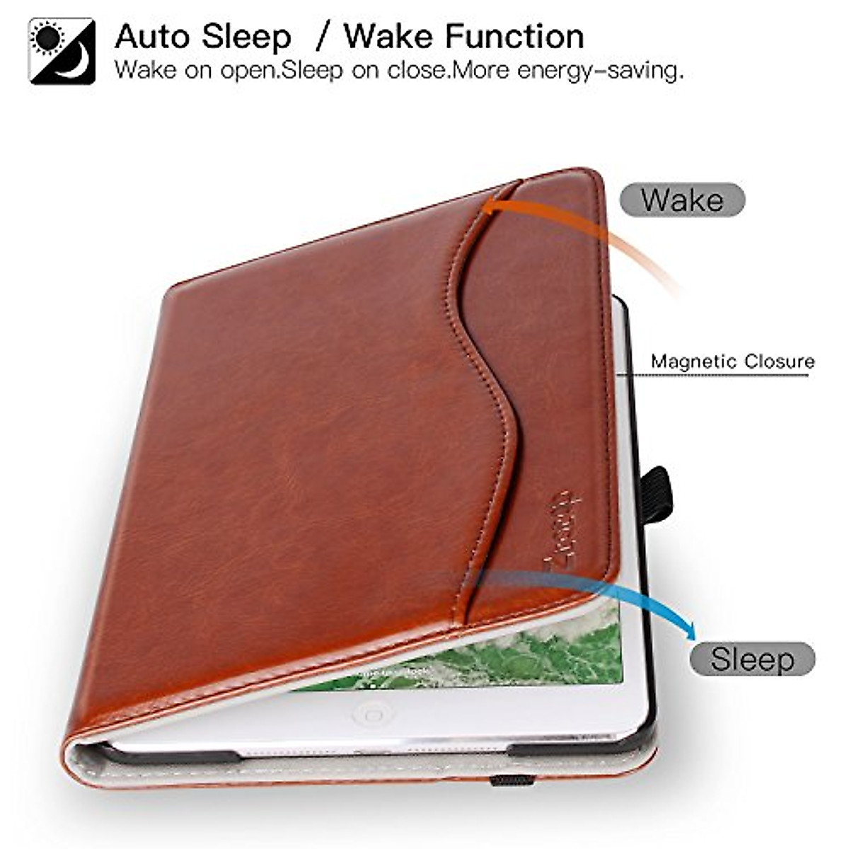 Ztotop iPad Mini 1/2/3 Case, Premium Leather Folio Stand Protective Case Smart Cover with Multi-Angle Viewing, Pocket, Functional Elastic Strap for Apple iPad Mini 3/ Mini 2/ Mini 1 - Brown