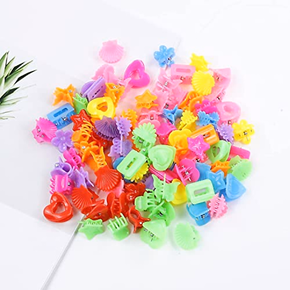 Lawie 90 Pack Small Mini Rainbow Flower Star Heart Butterfly Plastic Hair Claw Clips Jaw Barrettes Grip Clamps Pins Updo Decorative Bun Bangs Braids Y2K Accessories for Kids Toddler Baby Girls Dolls