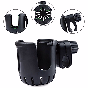 Universal Cup Holders for Bikes and Strollers, Drink Holders for Trolleys and Wheelchairs with 360-degree Rotation (Black, 1 Piece)