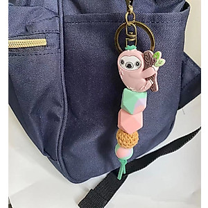 Lemua Sloth Key Chain for Women Cute Sloth Keychain Chunky Keychain Backpack Accessories Silicon Bead Key Chains for Car Keys Purse Jewelry Party Favors