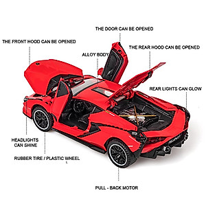 1:32 Scale Sian FKP37 Model Car Zinc Alloy Diecast Car Toys for Kids, Pull Back Toy Car Vehicle with Sound and Light Door Opening Birthday Gift for Boys Toddlers (Red)