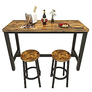 Recaceik 3 Piece Pub Dining Set, Modern bar Table and Stools for 2 Kitchen Counter Height Wood Top Bistro Easy Assemble for Breakfast Nook Living Room Small Space Restaurant, Rustic Brown 47"
