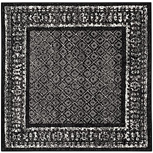 SAFAVIEH Adirondack Collection Area Rug - 4' Square, Black & Silver, Distressed Design, Non-Shedding & Easy Care, Ideal for High Traffic Areas in Living Room, Bedroom (ADR110A)