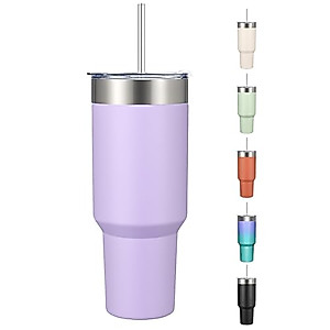 Lifecapido 40 oz Tumbler, Stainless Steel Tumbler, Double Wall Vacuum Insulated Tumbler with Lids and Straws, Insulated Coffee Tumbler, Powder Coated Travel Mug for Cold Hot Drinks, Light Purple