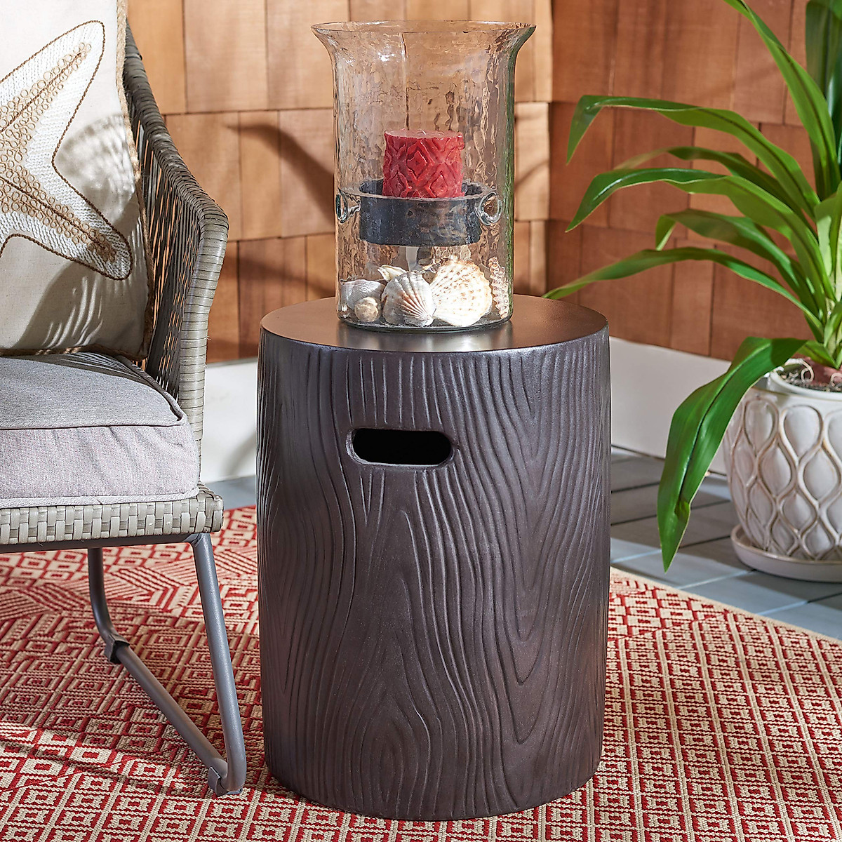 SAFAVIEH Outdoor Trunk Black Modern Concrete Round Accent Table