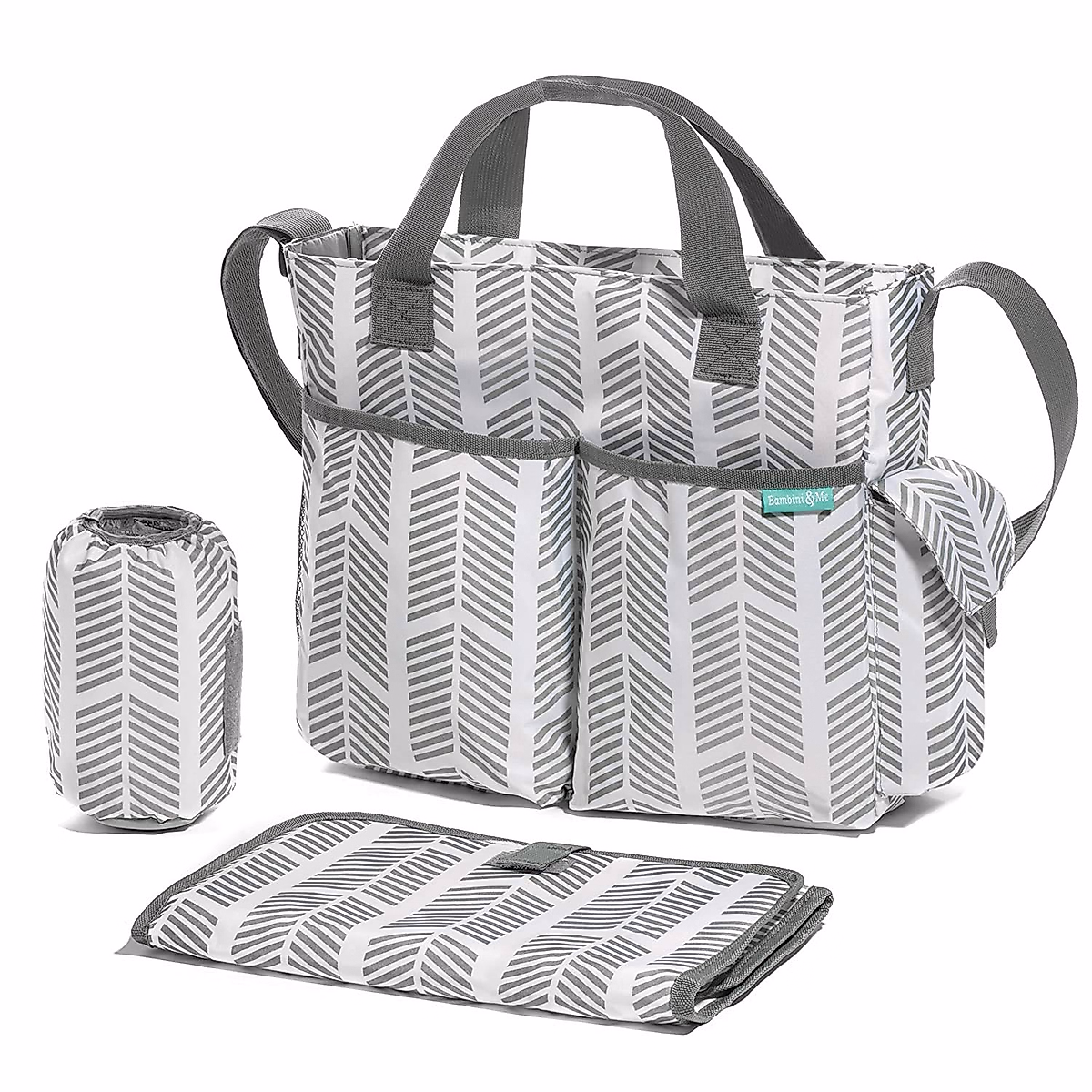 Diaper Bag/Breast Pump Tote Bag- Stylish Arrows, Functional Baby Stroller Organizer - Adjustable Stroller Strap - Eight Total Pockets - Easy to Clean - BONUS: Baby Changing Pad…