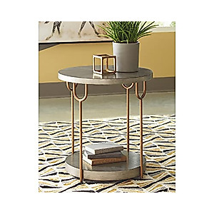 Signature Design by Ashley Ranoka Industrial Round End Table with Shelf, Gray