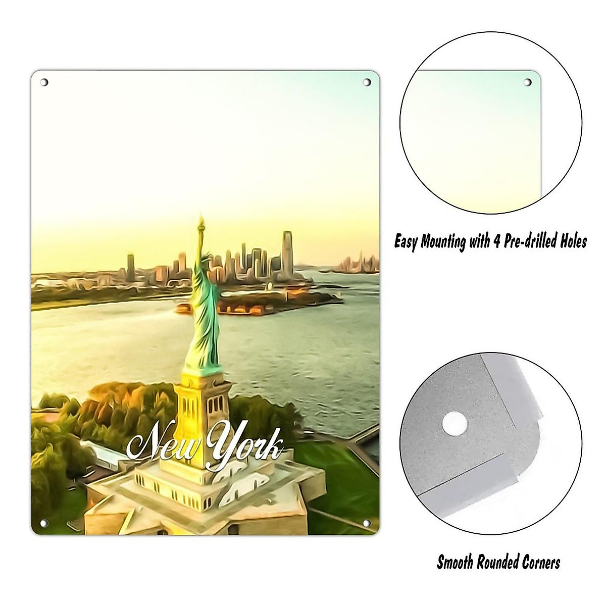 Autravelco Rustic Metal Signs Skyline New York City Landscape Wall Decor Aluminum Metal Sign for Coffee Bar Terrace Business USA Street Painting State Building Art Poster Gift for Dorm 12x16in